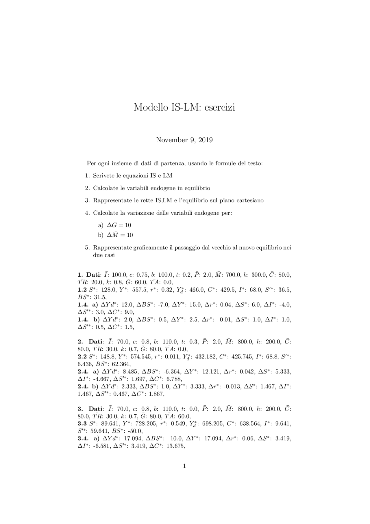 Esercizi Macroeconomia Su Modello Is Lm Docsity