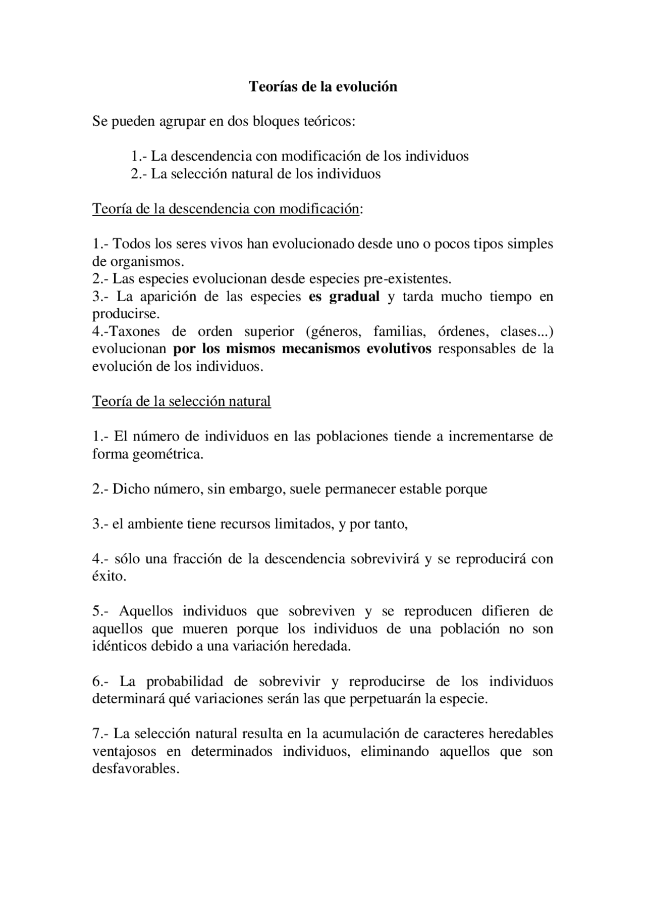 Teorías De La Evolución Docsity
