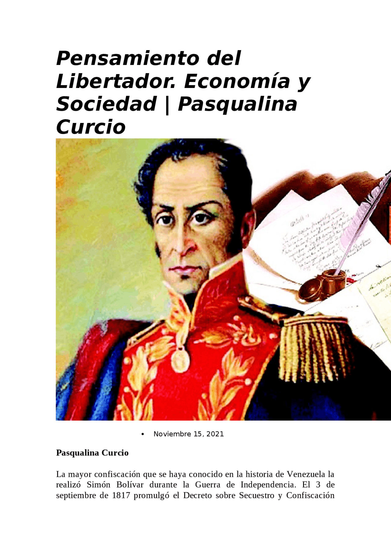 Pensamiento de libertador - Docsity