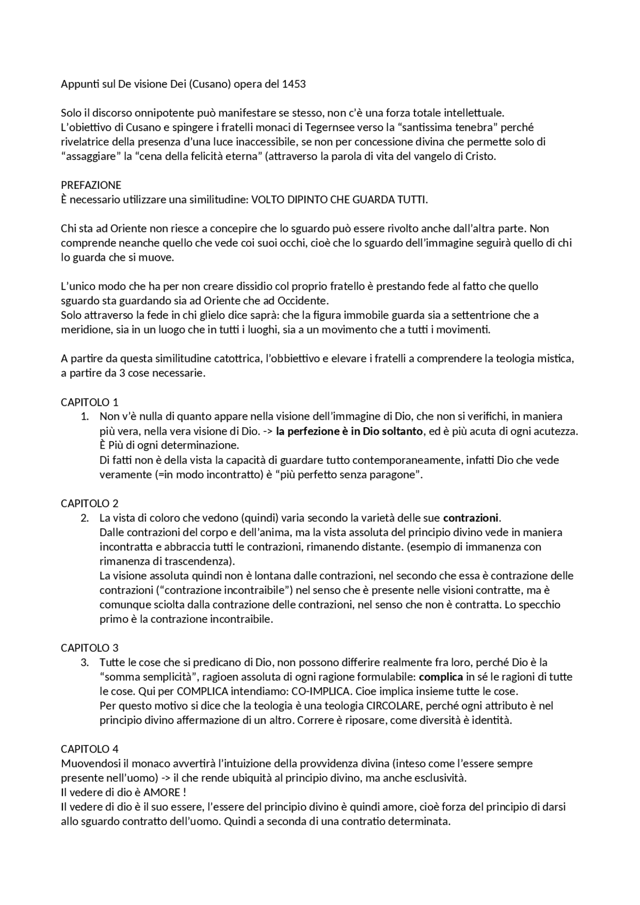 De Visione Dei Sintesi Cusano Docsity
