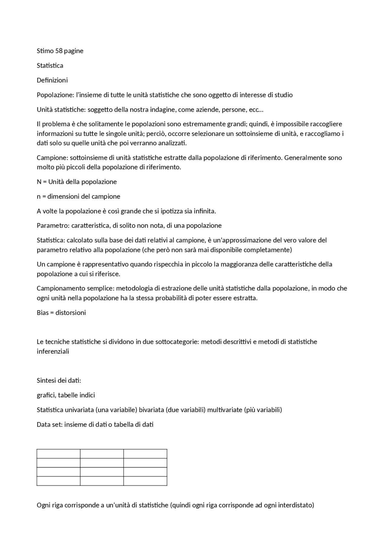 Appunti 1° parziale di Statistica Prof Venturini Unicatt Cremona | Appunti di Statistica | Docsity
