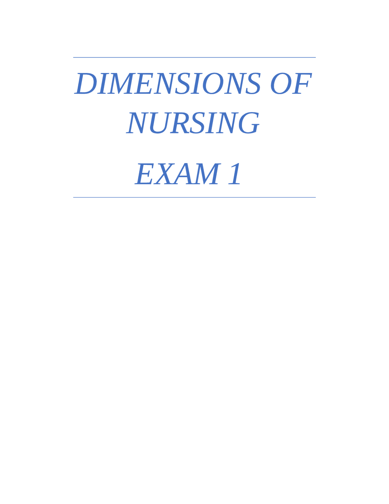 DIMENSIONS OF NURSING EXAM 1 - Docsity