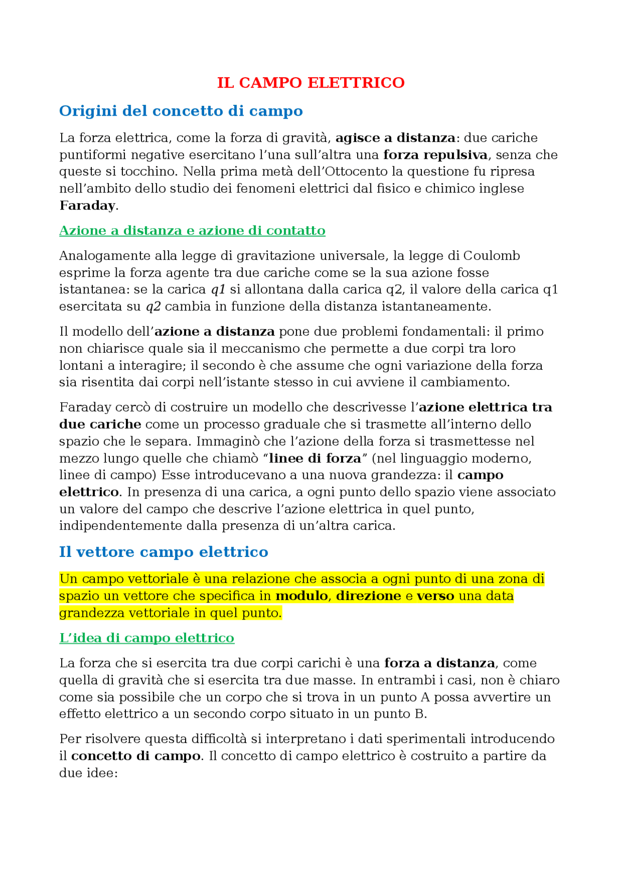 Riassunto Campo Elettrico Docsity