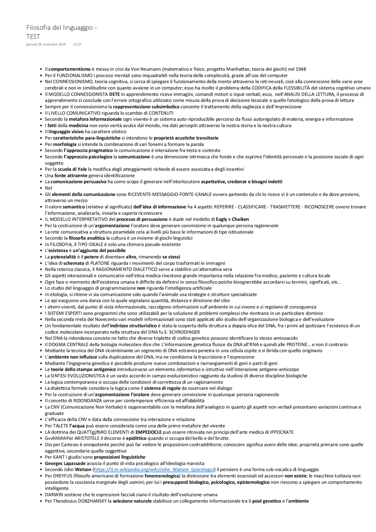 Filosofia Del Linguaggio Risposte Test Della Prova Desame Docsity