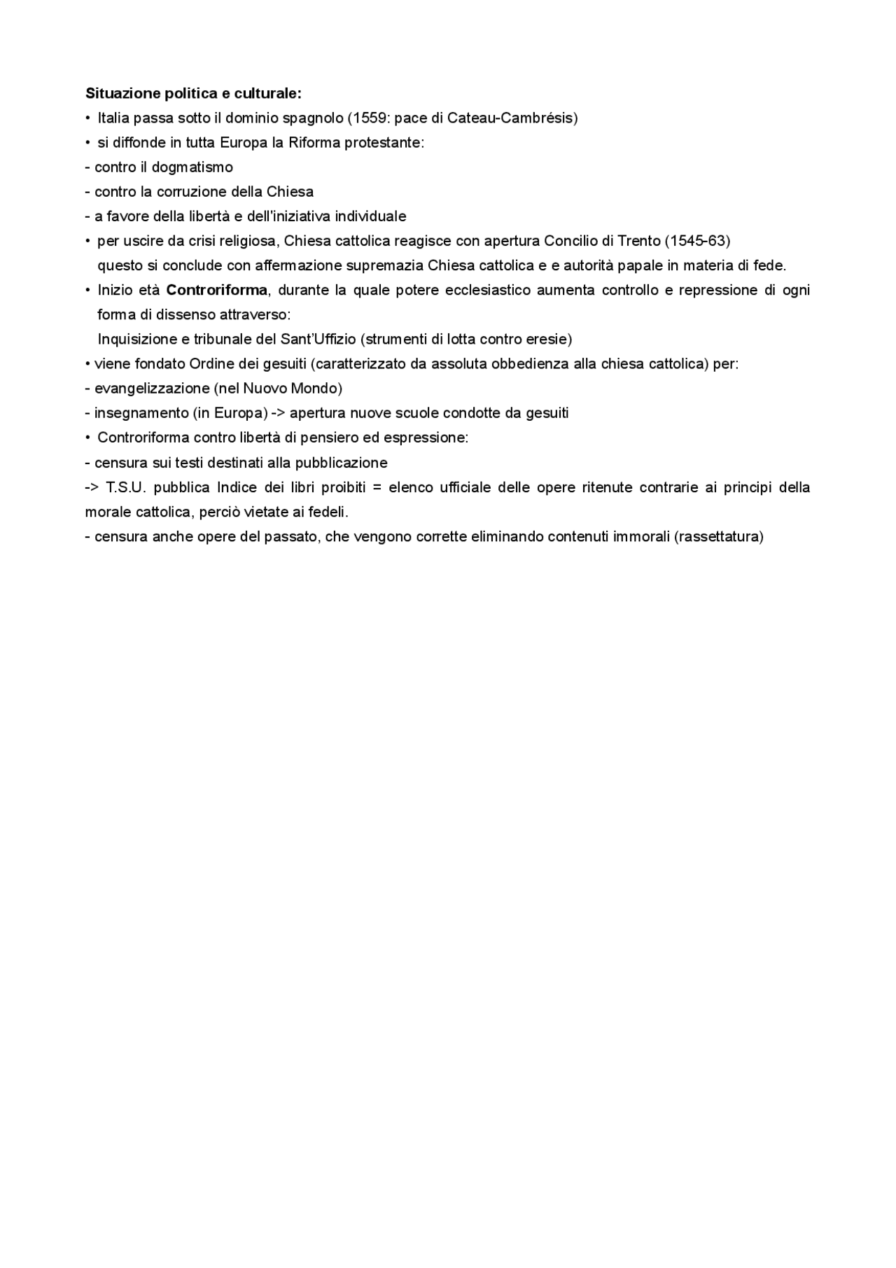 Controriforma Manierismo Tasso Docsity