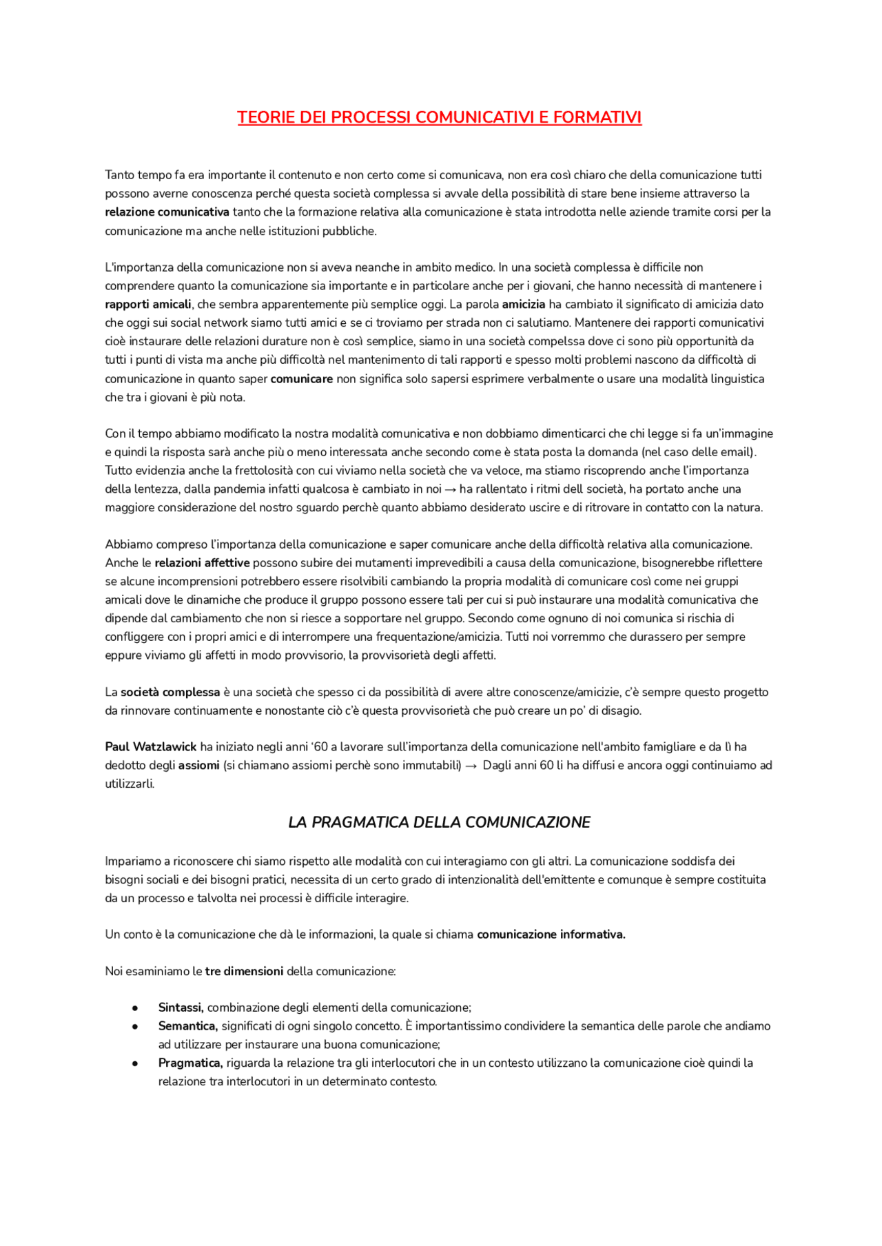 Teorie Dei Processi Comunicativi E Formativi Docsity