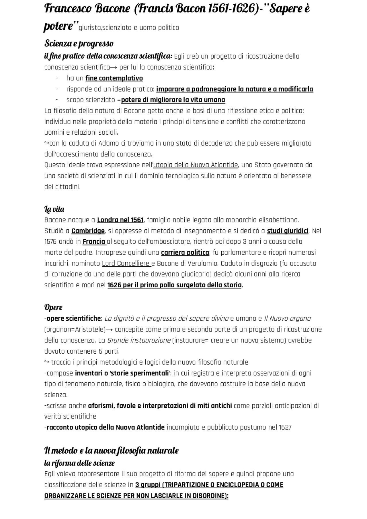 Francesco Bacone Vita E Pensiero Docsity