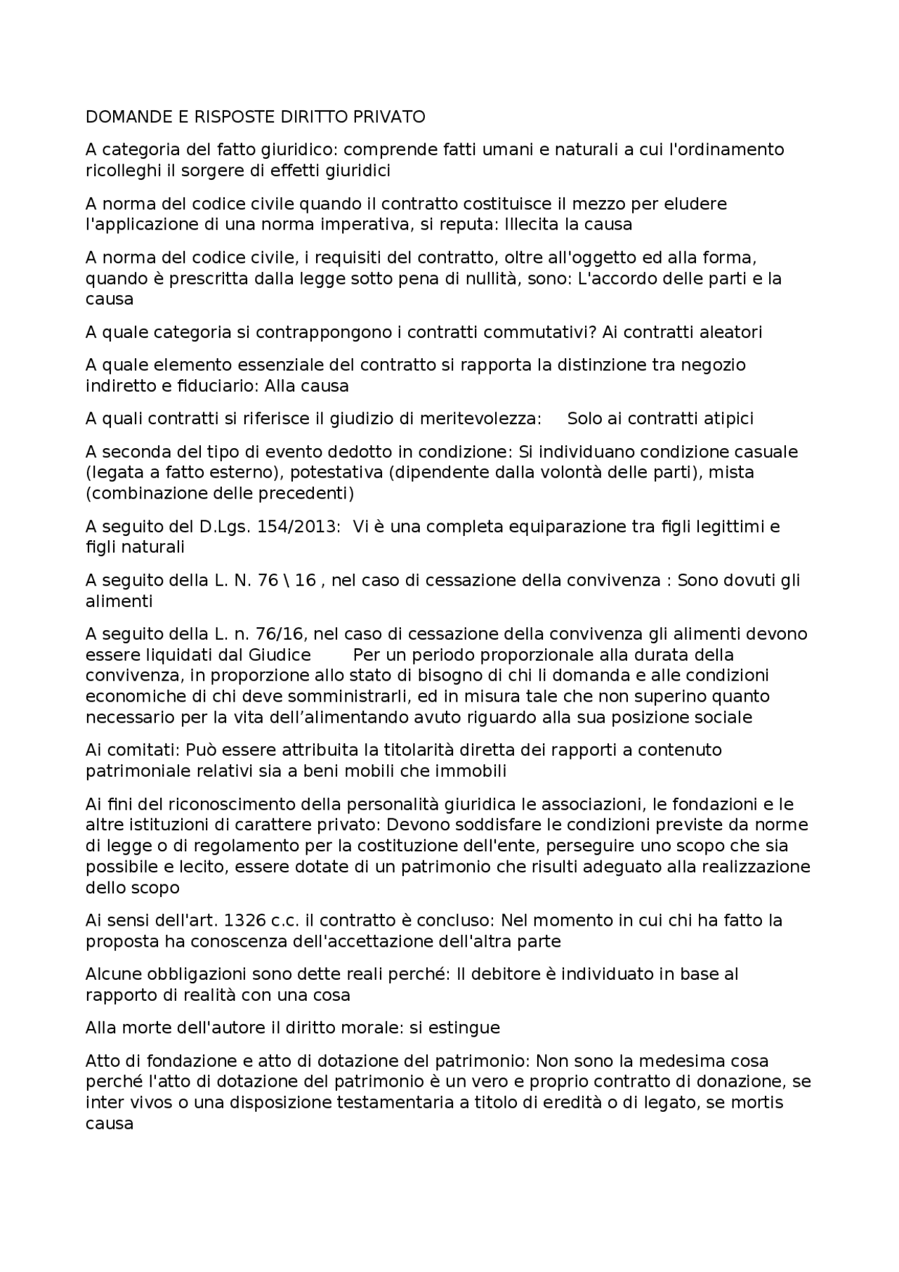Domande e risposte diritto privato l-10 pegaso - Docsity