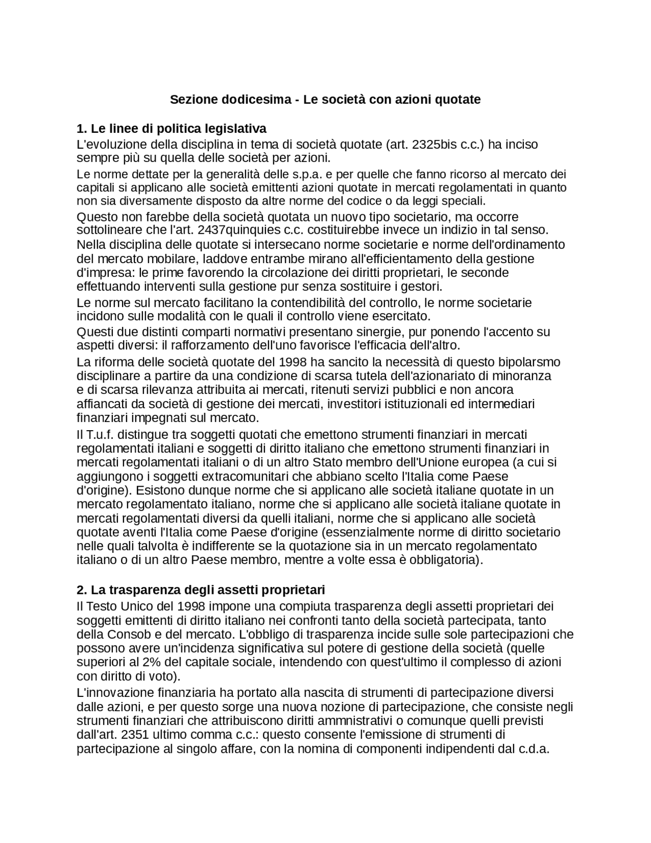 Le Società Con Azioni Quotate Diritto Commerciale Docsity