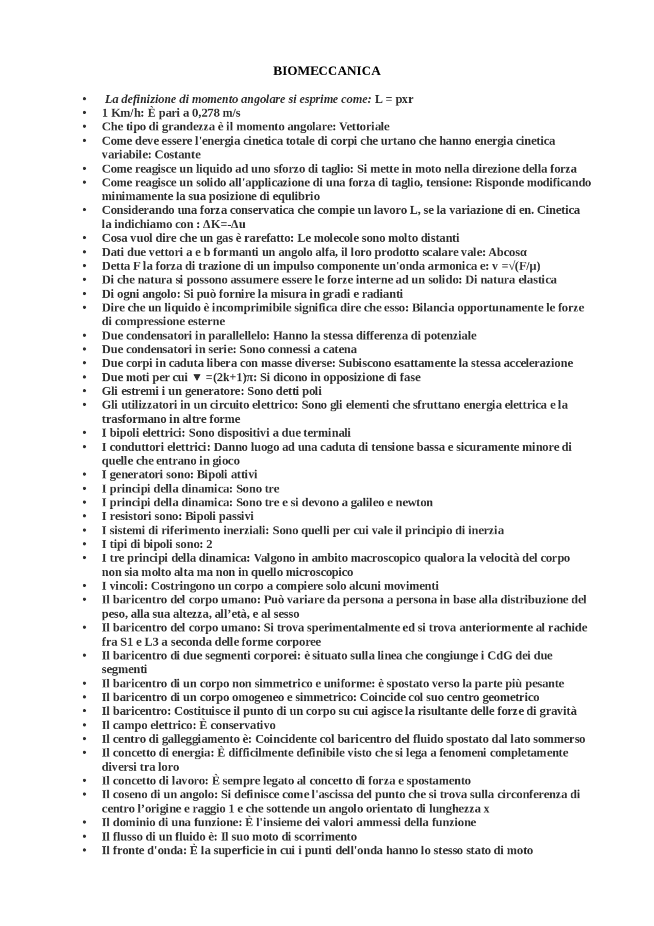 Domande Biomeccanica Docsity