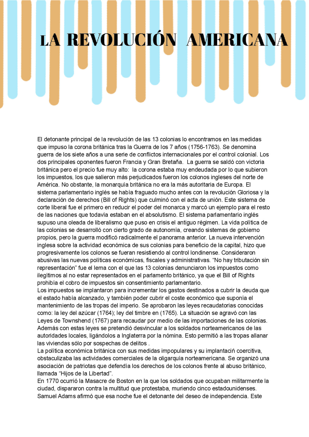 Resumen La revolución Americana - Docsity