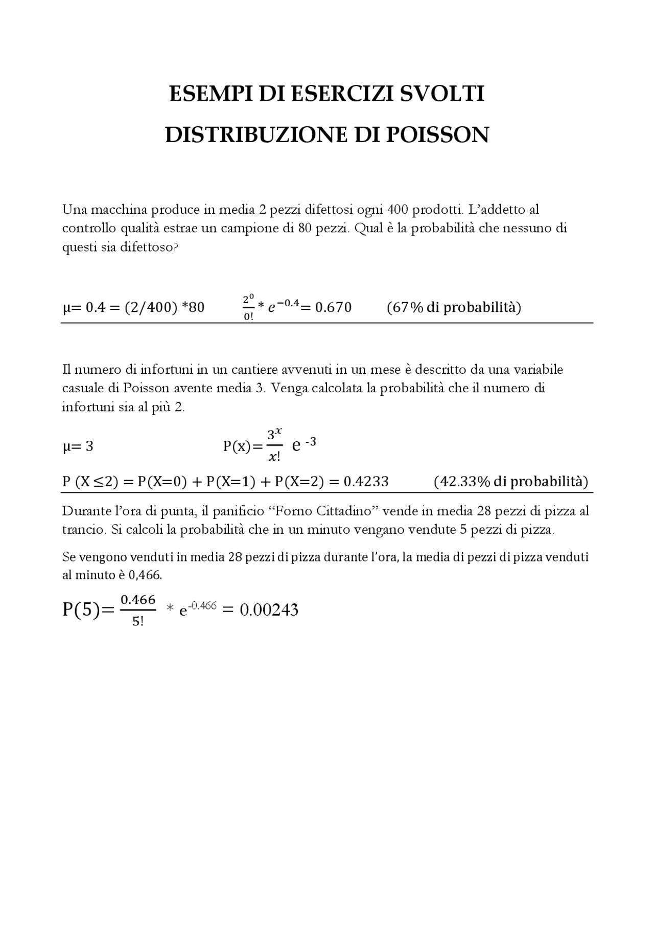 Esercizi Svolti Sulla Distribuzione Di Poisson Docsity