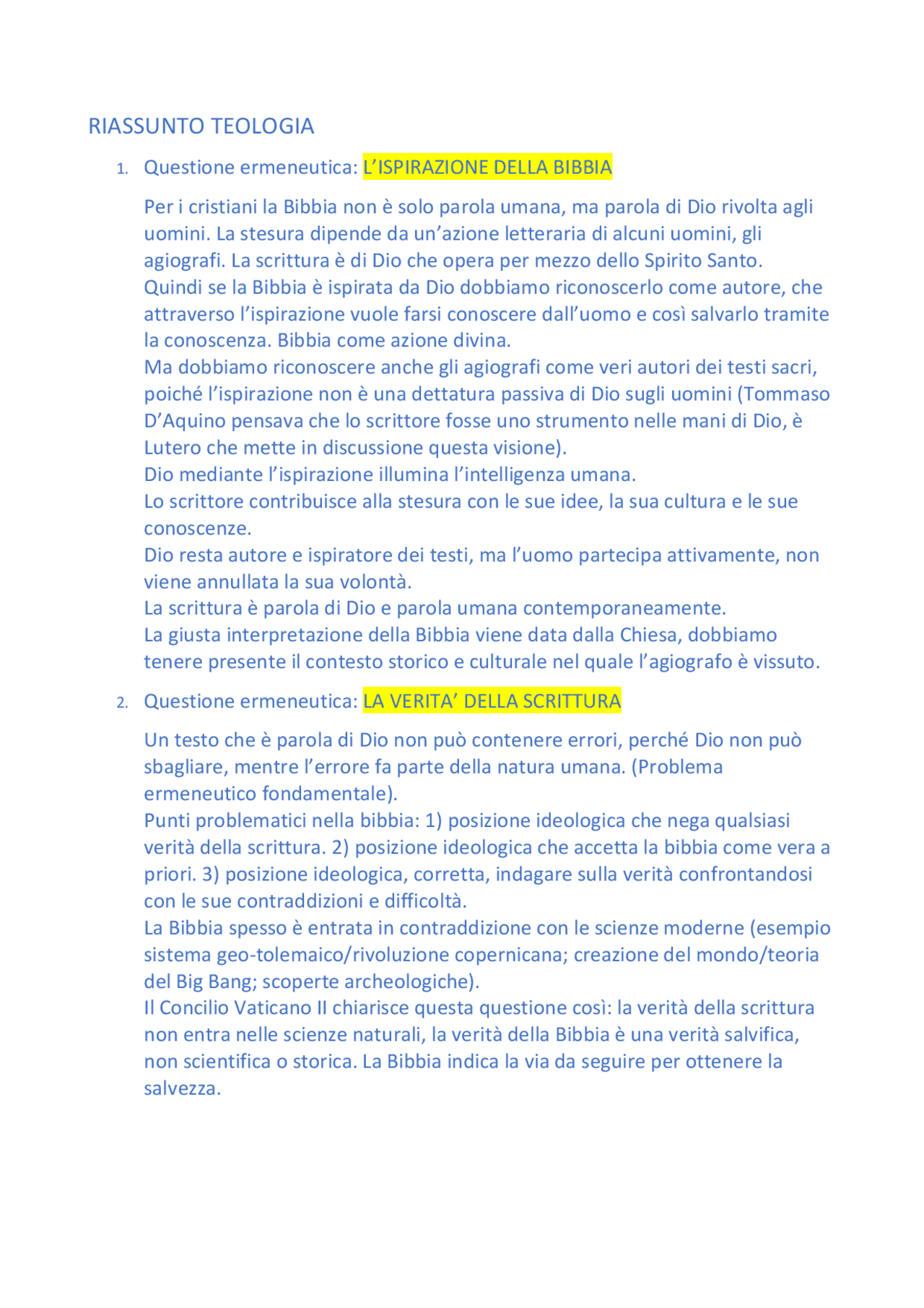Teologia E Sacra Scrittura Docsity