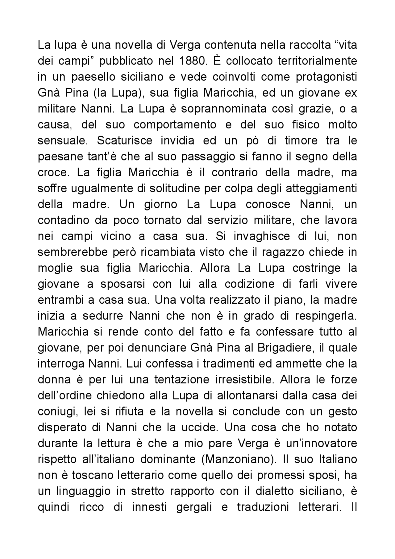 La Lupa Di Giovanni Verga Docsity