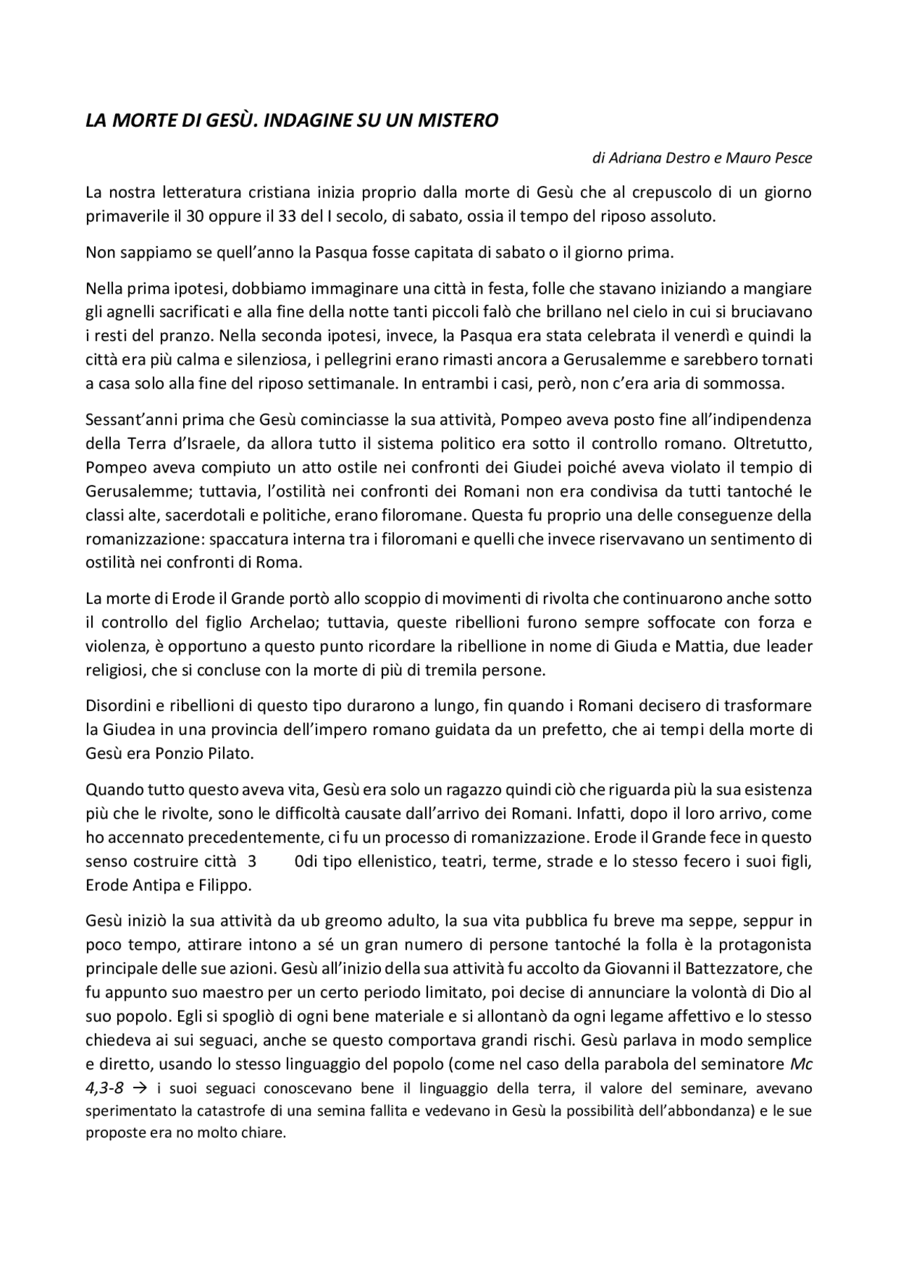 Riassunto La Morte Di Gesù Docsity