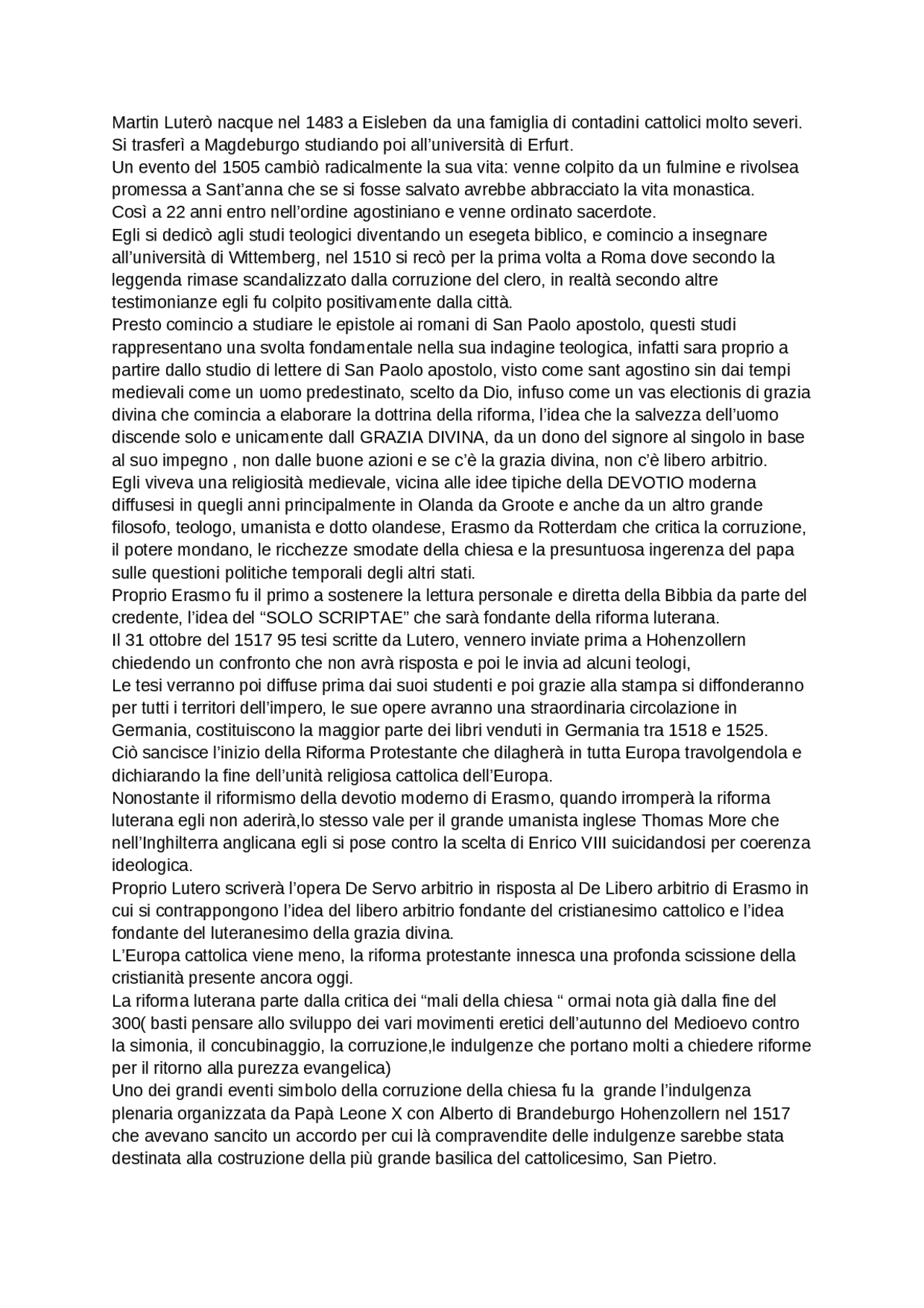 Riassunto Lutero E La Riforma Protestante Docsity