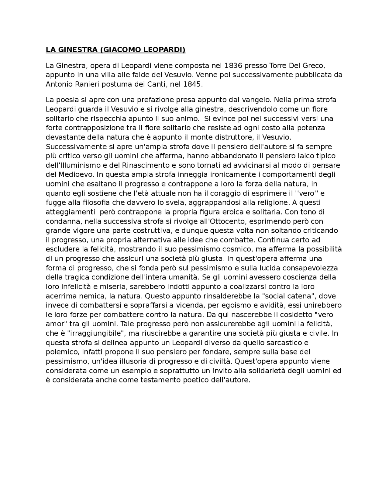 La Ginestra Di Leopardi Docsity