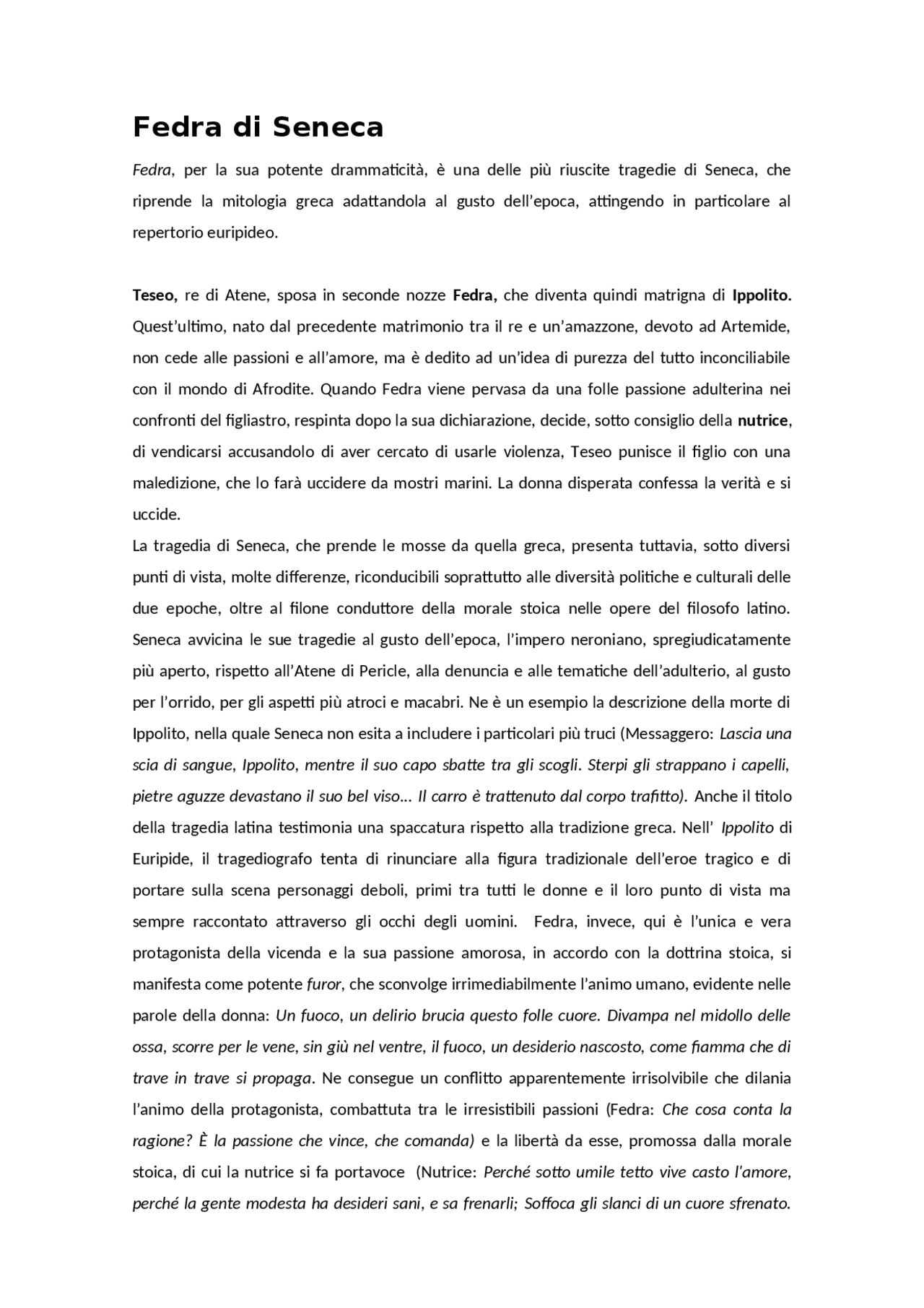 Fedra tragedia di Seneca | Appunti di Latino | Docsity