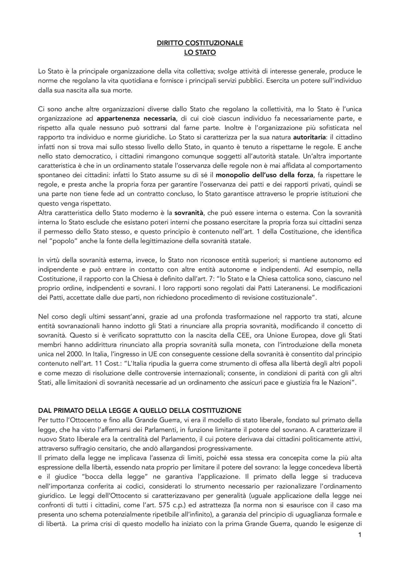 Dispensa Della Prima Parte Di Diritto Costituzionale Docsity
