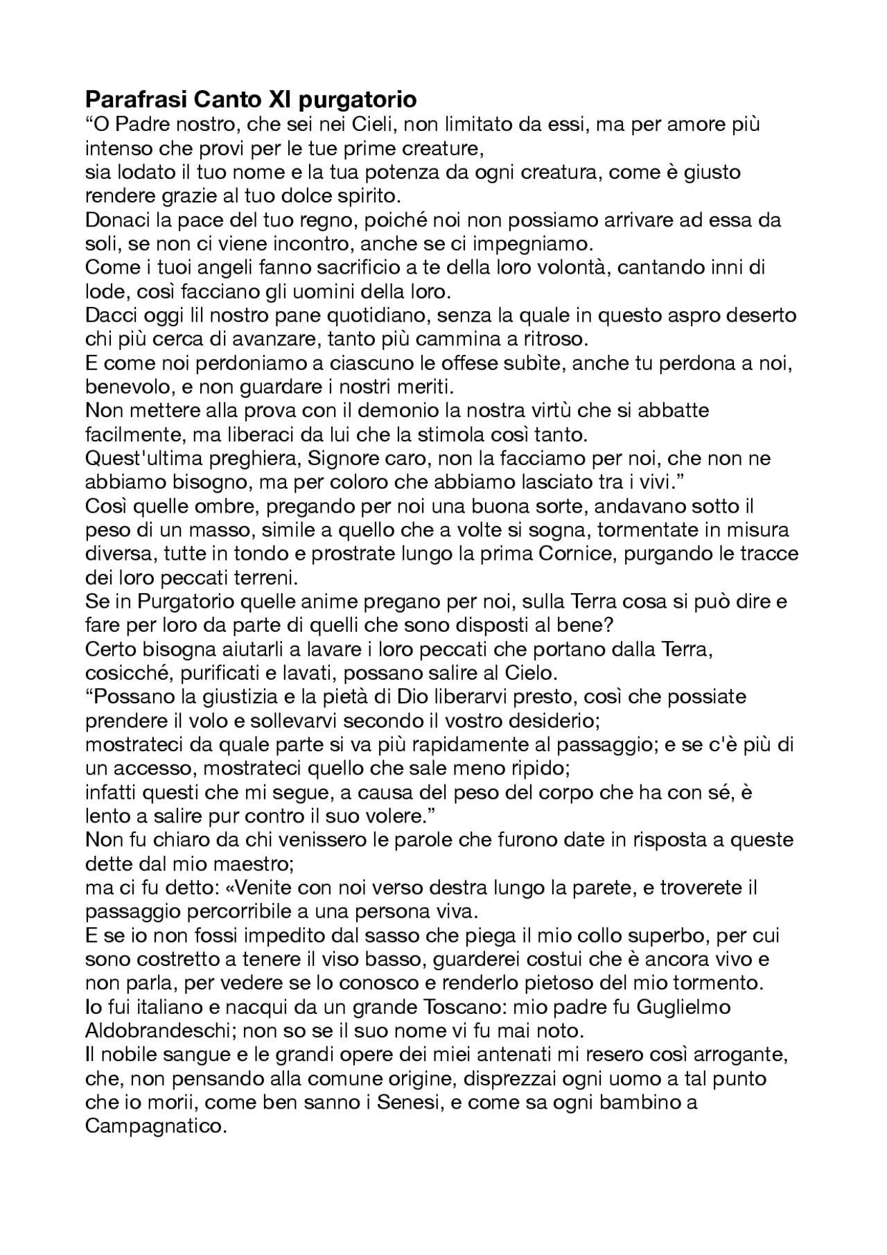 Parafrasi Canto Xi Del Purgatorio Docsity