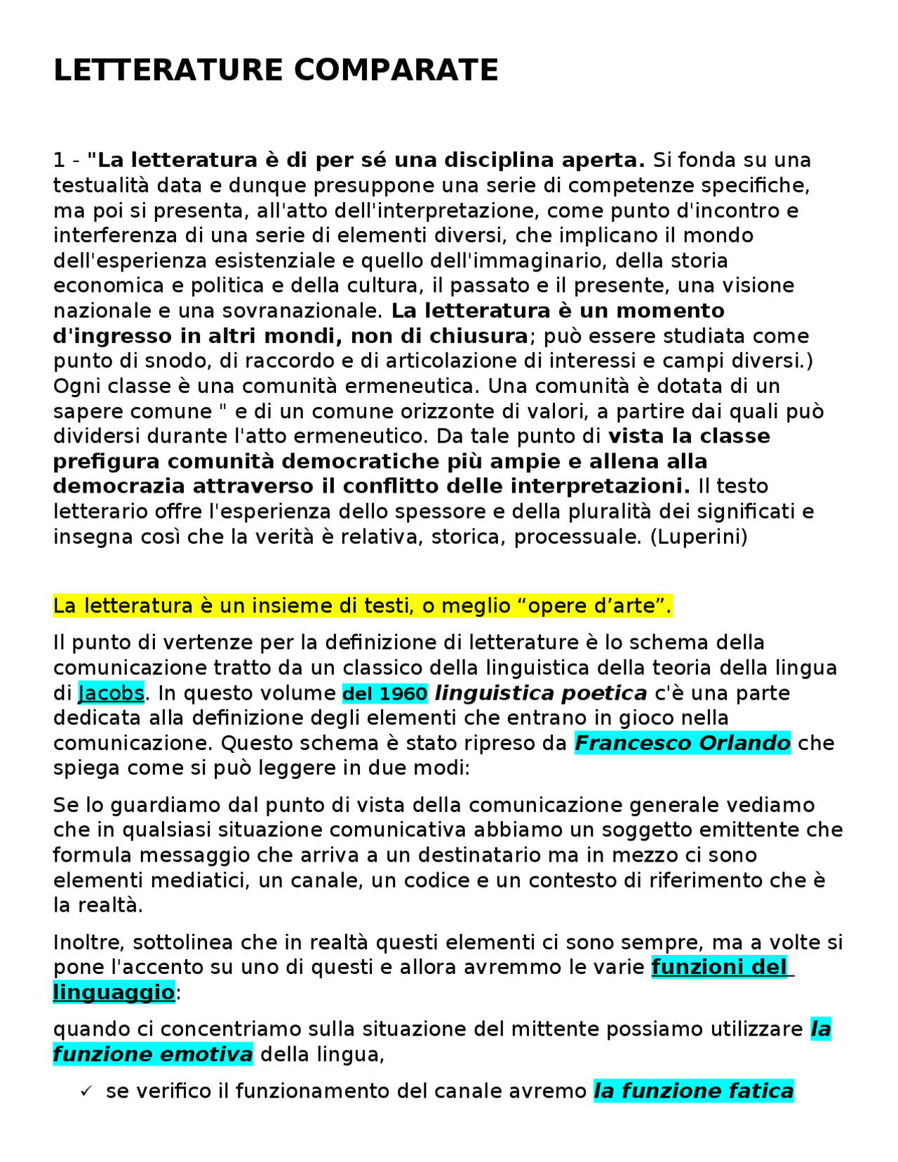 Letterature comparate | Appunti di Letterature comparate | Docsity