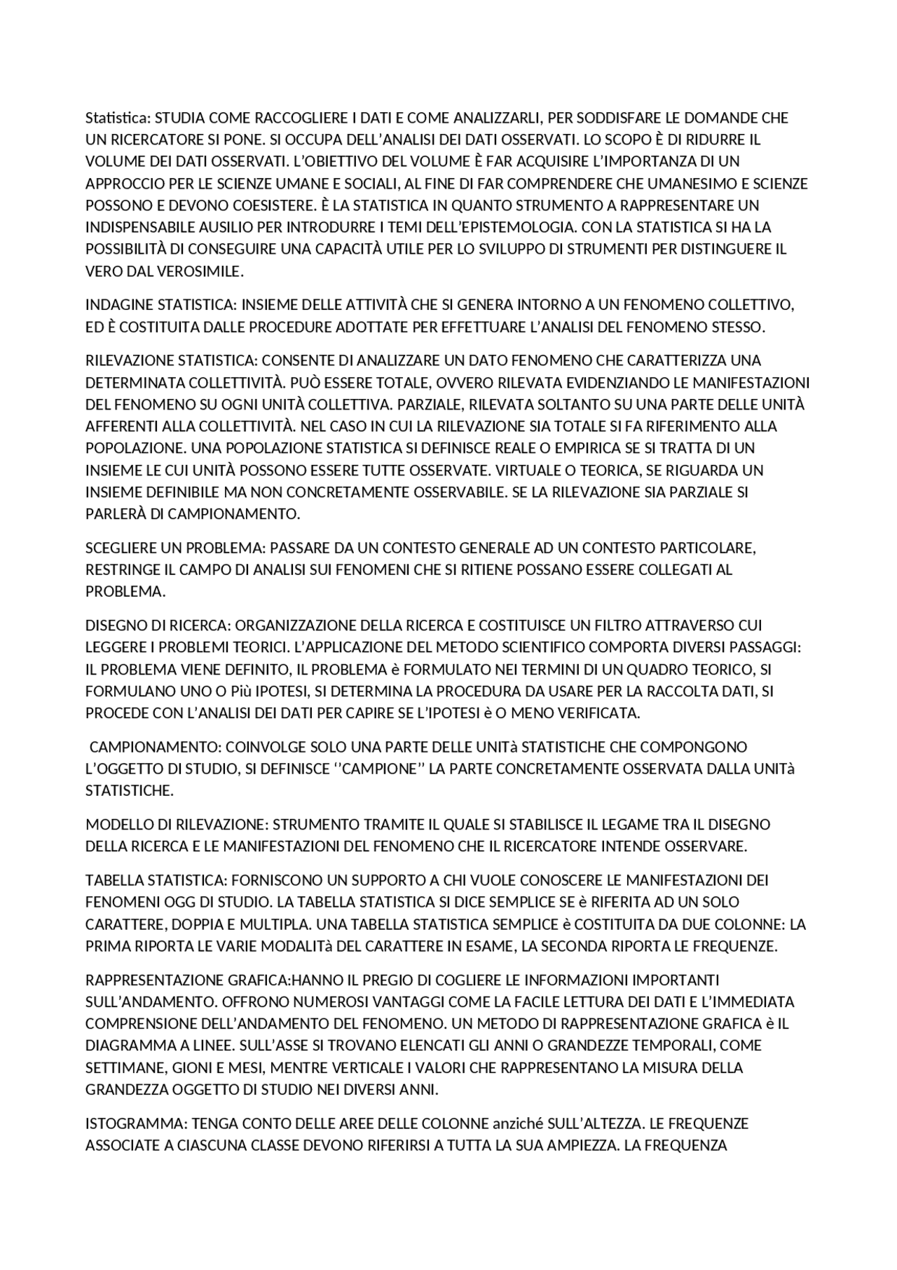 Riassunto Statistica Docsity