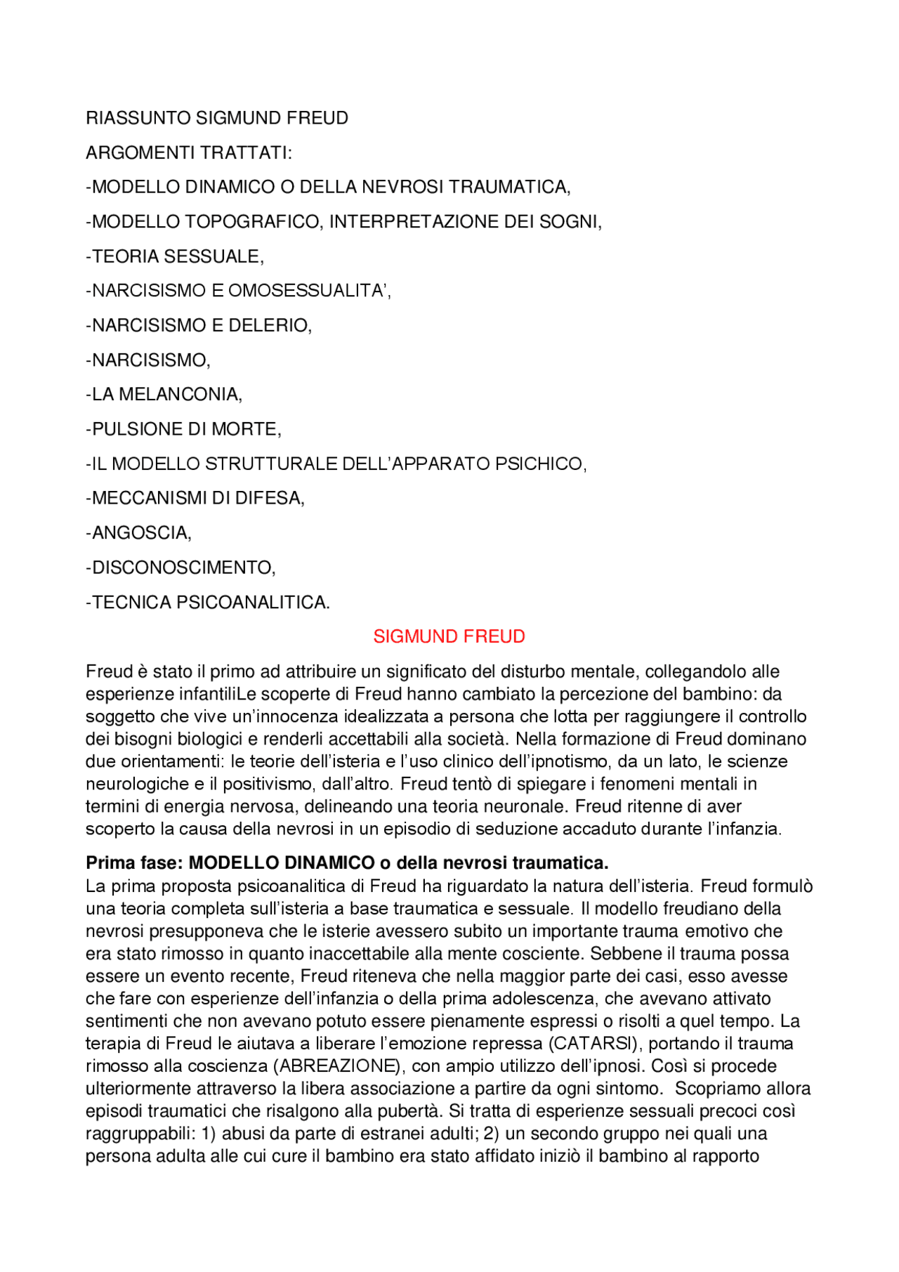 Riassunto Sigmund Freud Docsity