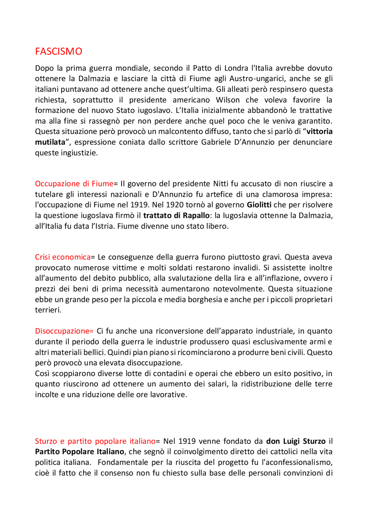Il Fascismo Appunti Di Storia Docsity