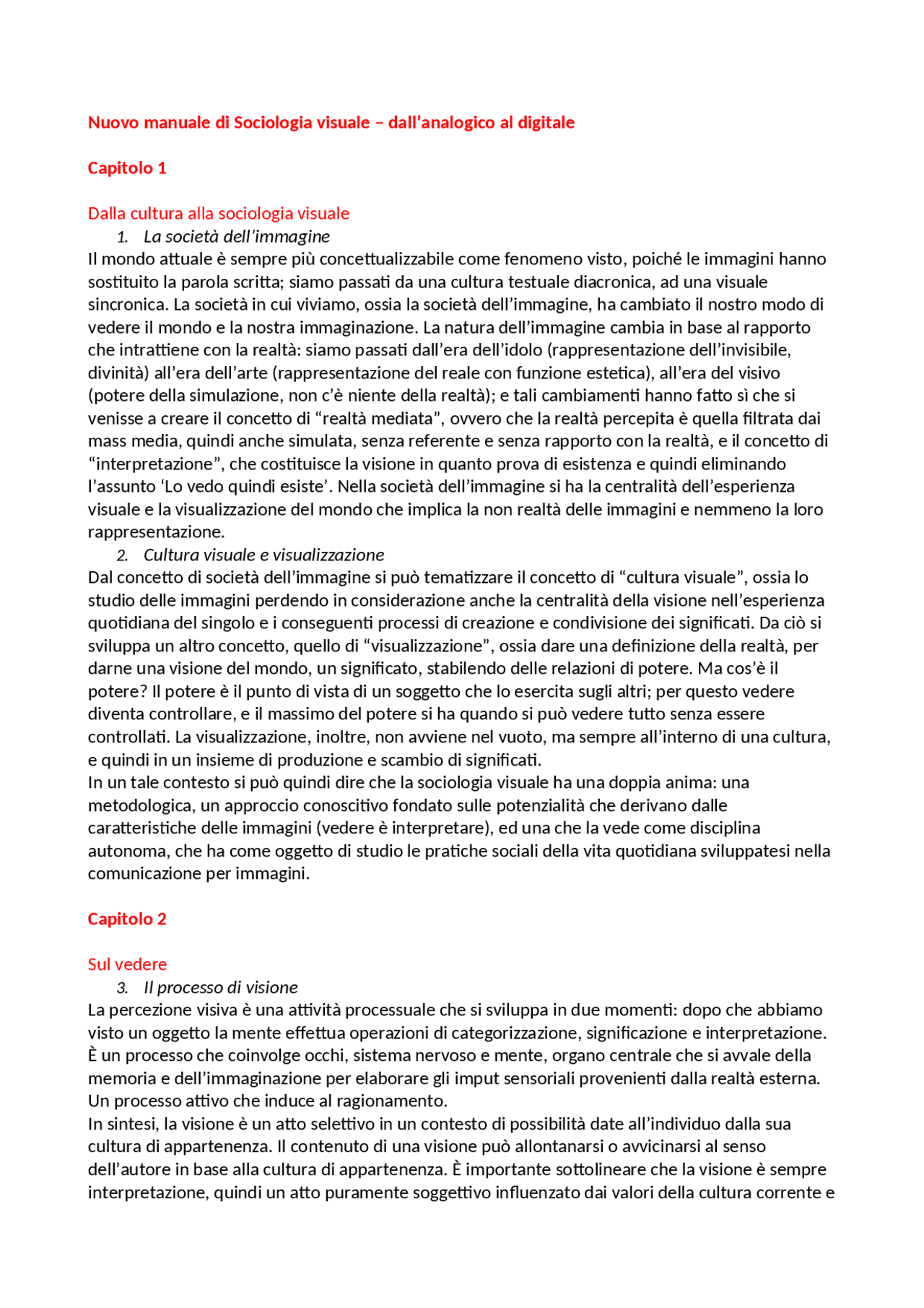 Sociologia Visuale Riassunto Del Libro Docsity