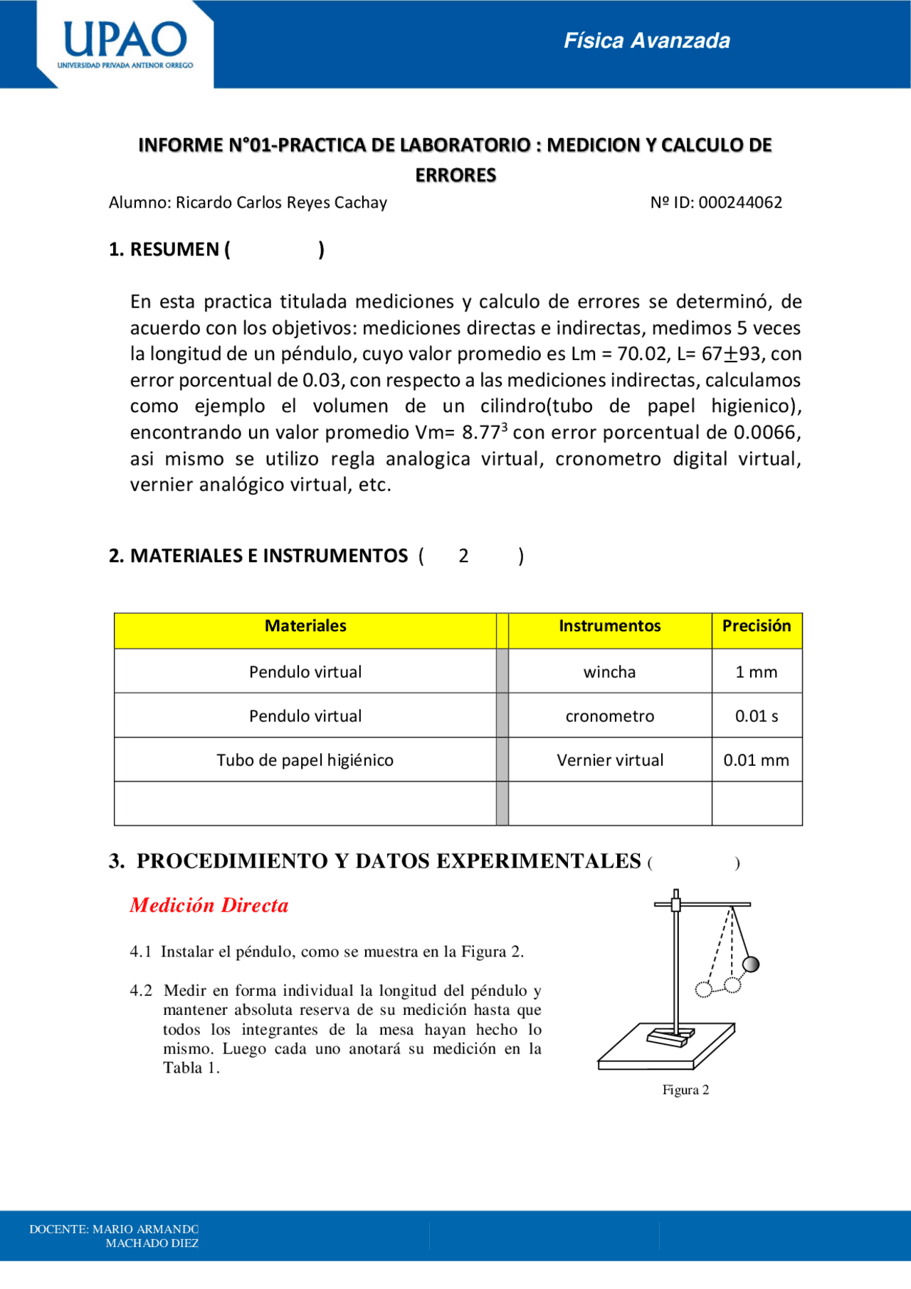 Informe N°01 Practica De Laboratorio Medicion Y Calculo De Errores