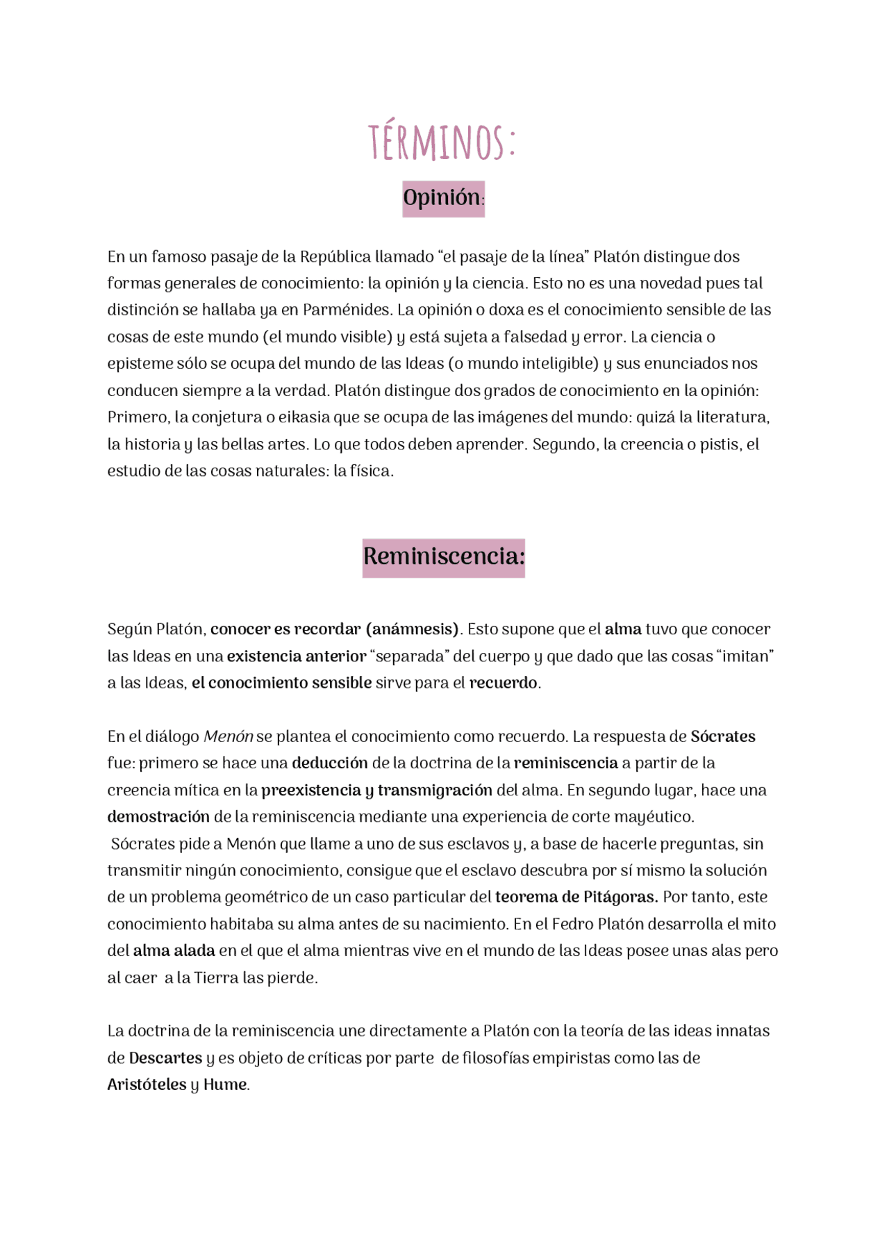 Apuntes De Filosofía De Platón Ebau Docsity
