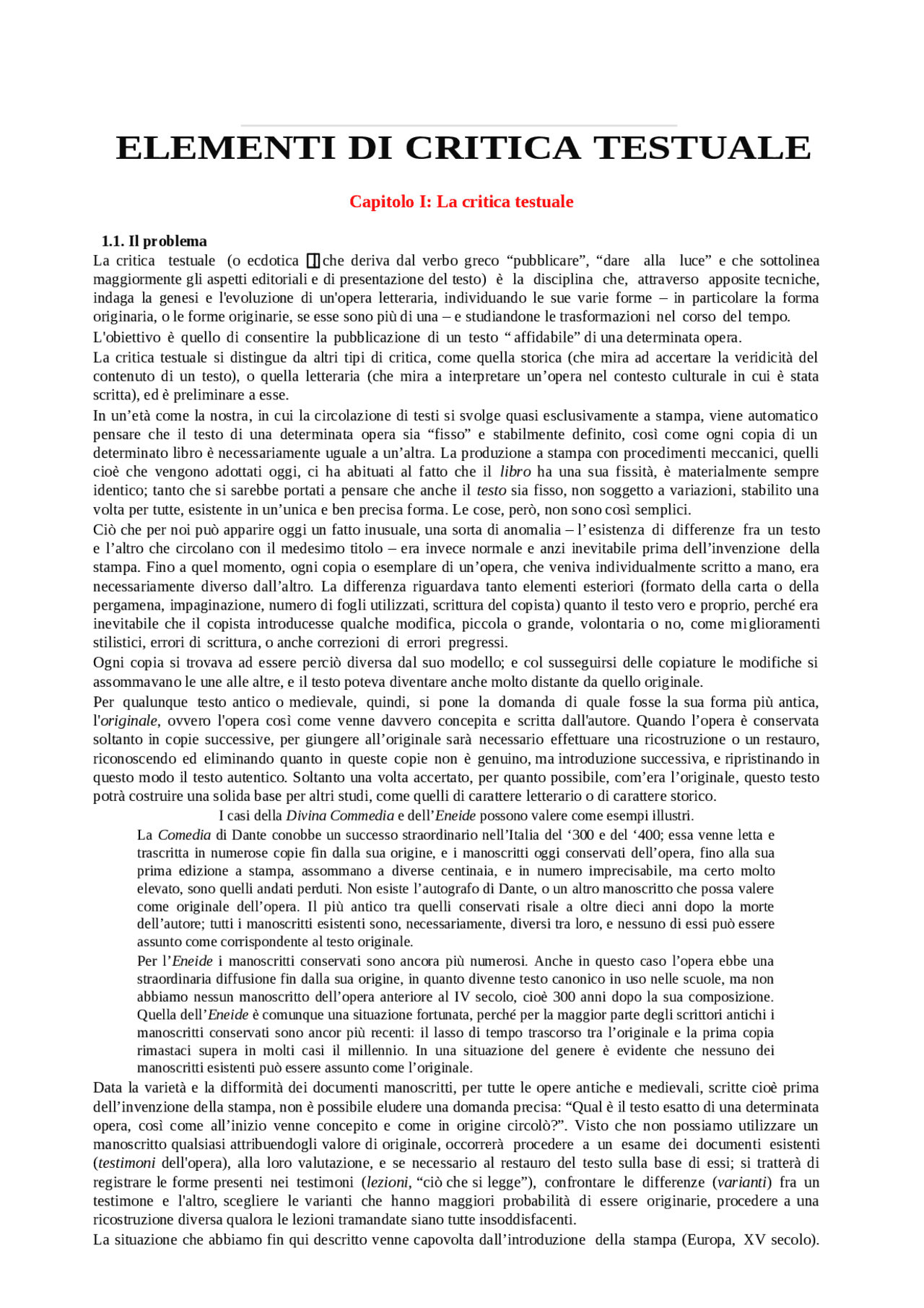 Elementi Di Critica Testuale Docsity