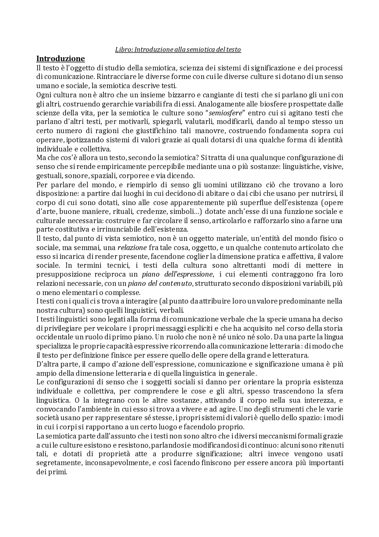 Riassunto Dal Libro Introduzione Alla Semiotica Del Testo Docsity