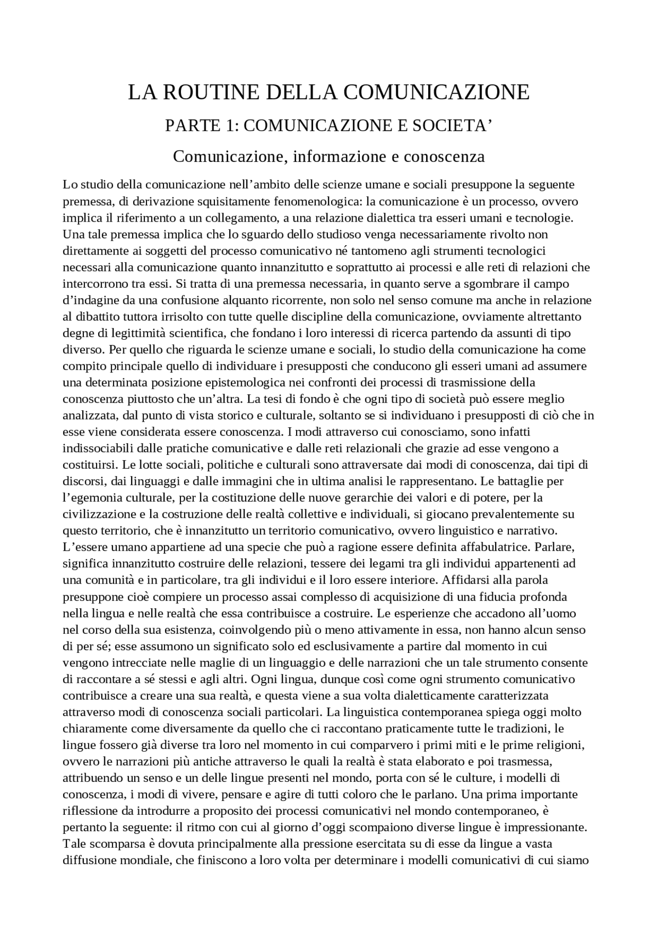 La Routine Della Comunicazione Docsity