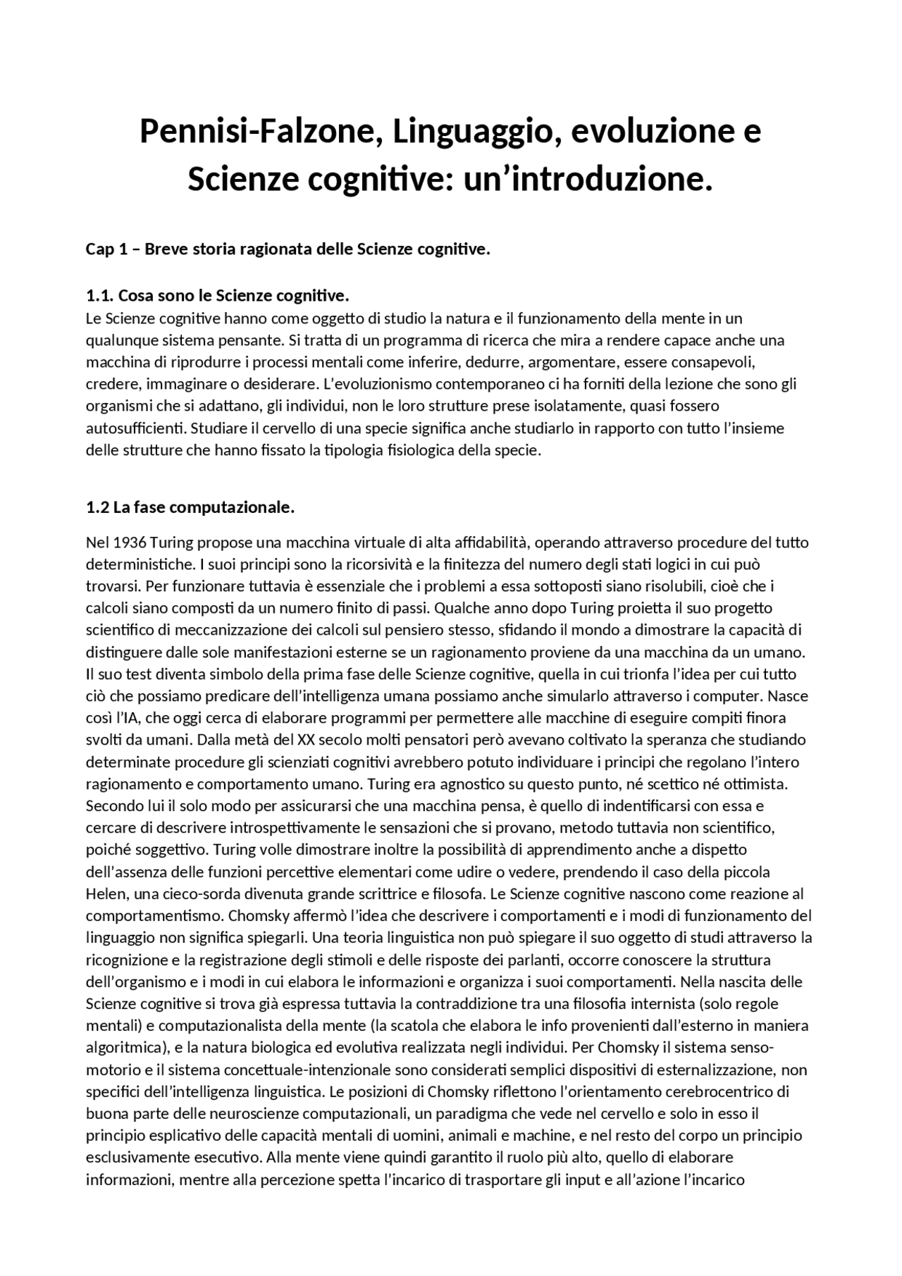 Riassunto Di Linguaggio Evoluzione E Scienze Cognitive Un