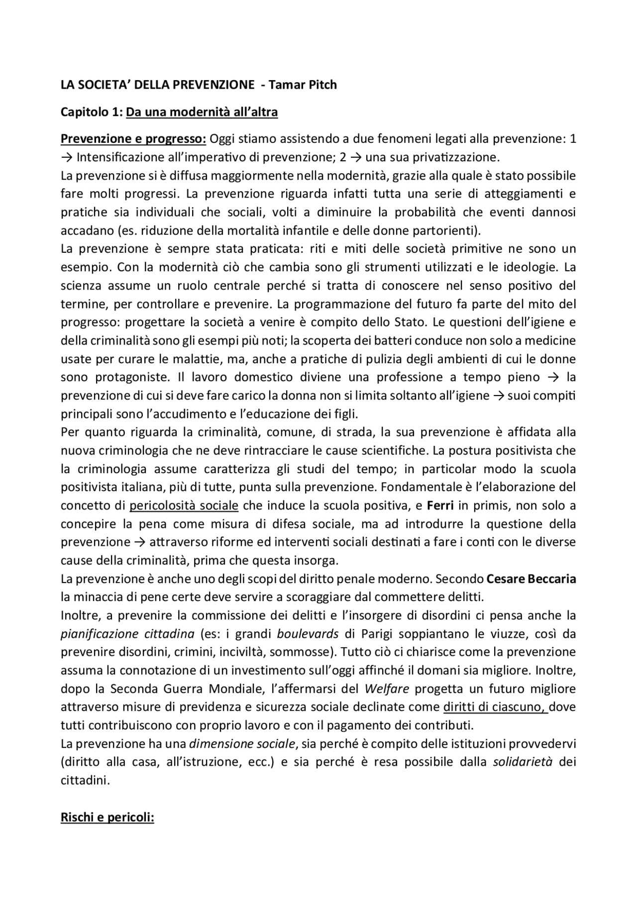 Riassunto Del Libro La Società Della Prevenzione Docsity