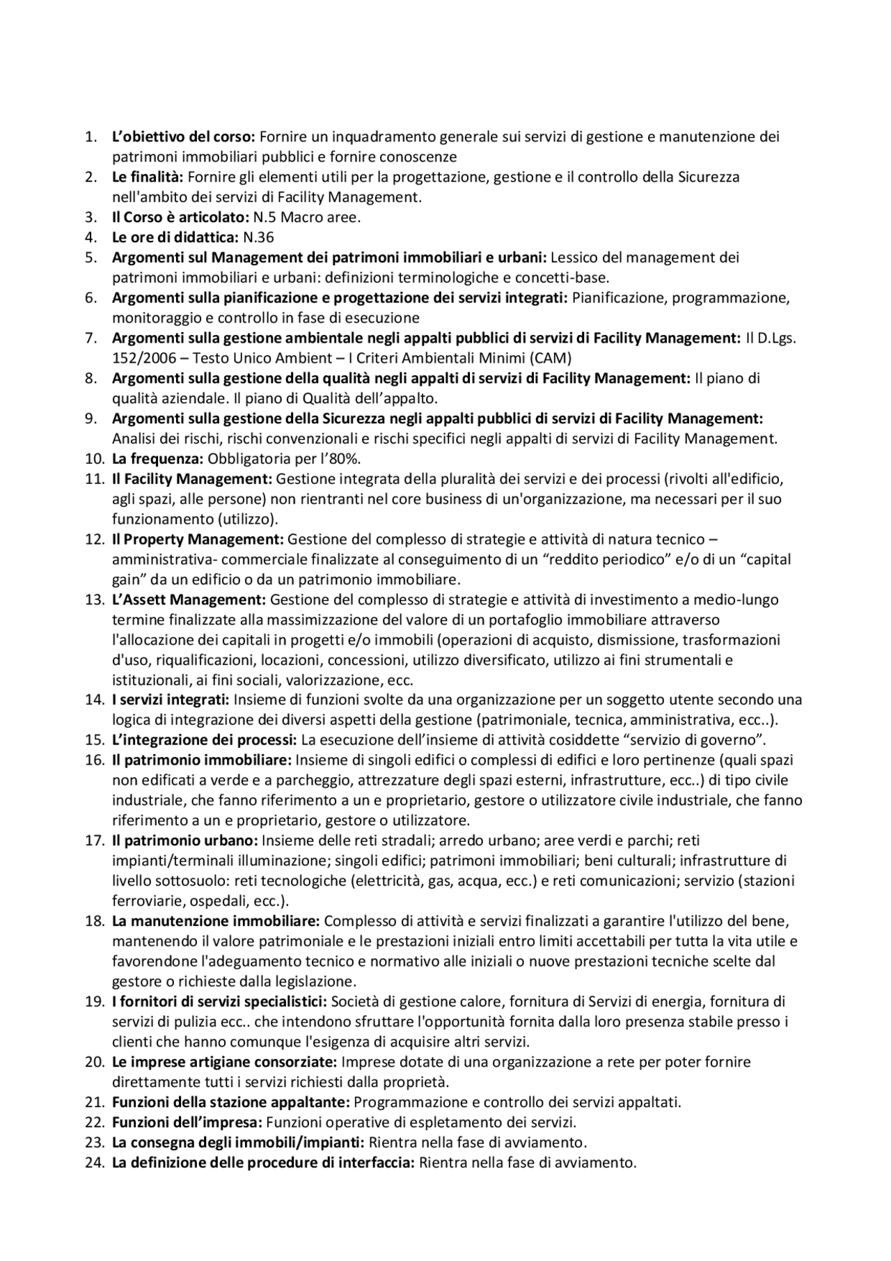 Domande Facility Management E Sicurezza Docsity
