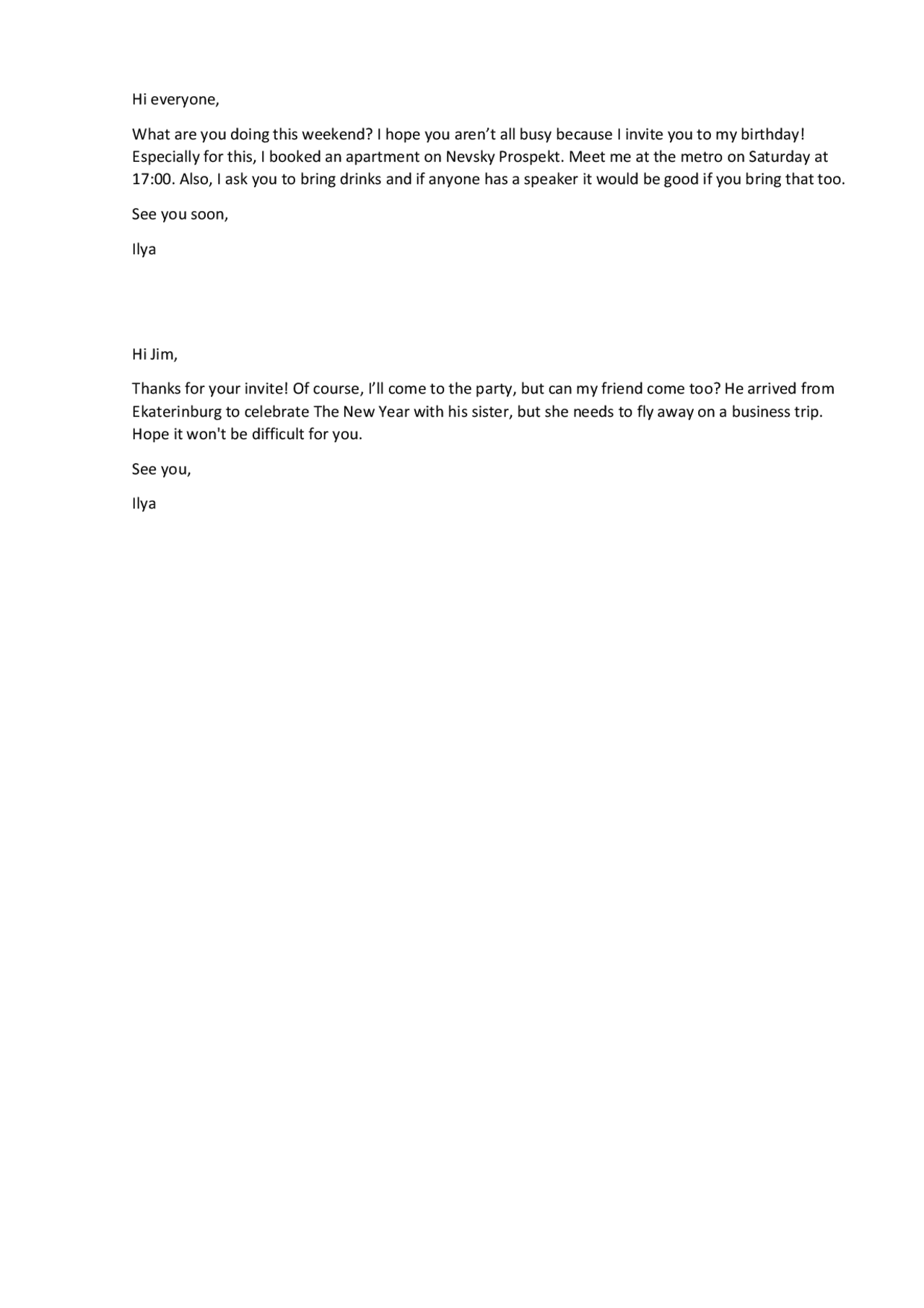 Emails about party in english - Docsity