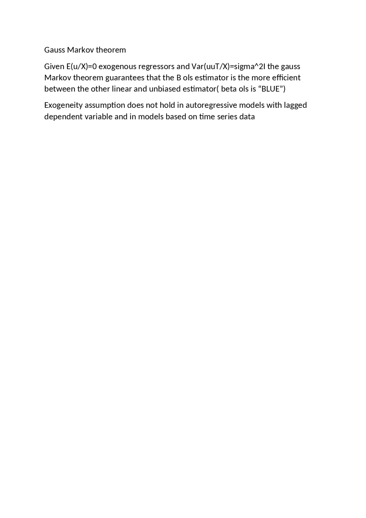 Gauss Markov Theorem Docsity