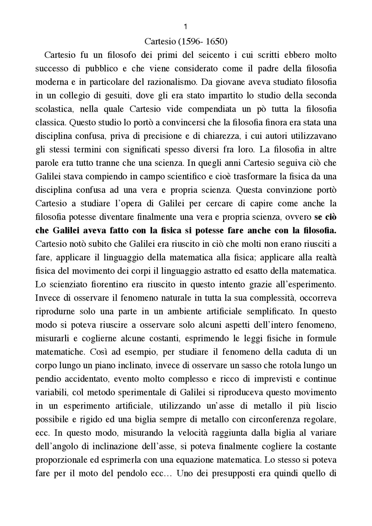 Riassunto Su Cartesio Docsity