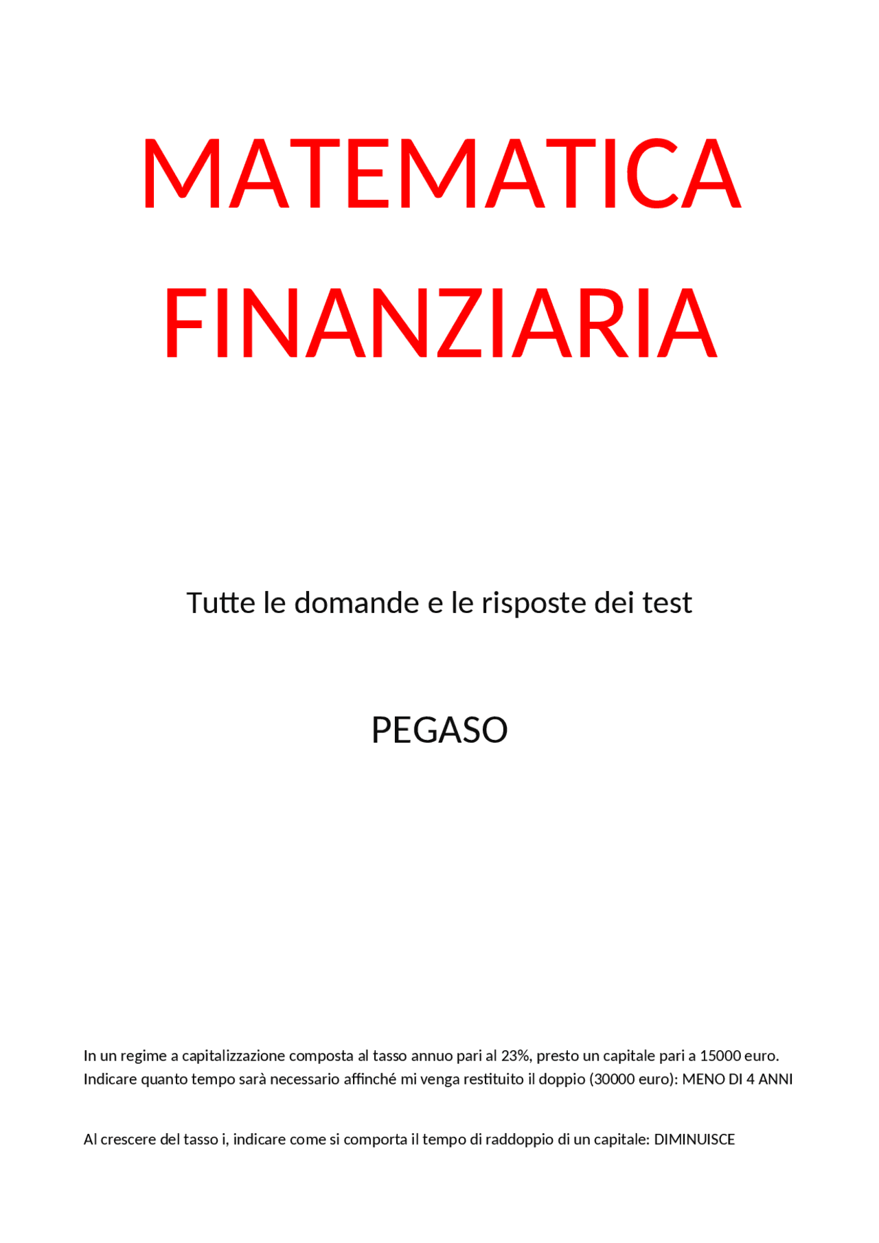Matematica Finanziaria - Docsity