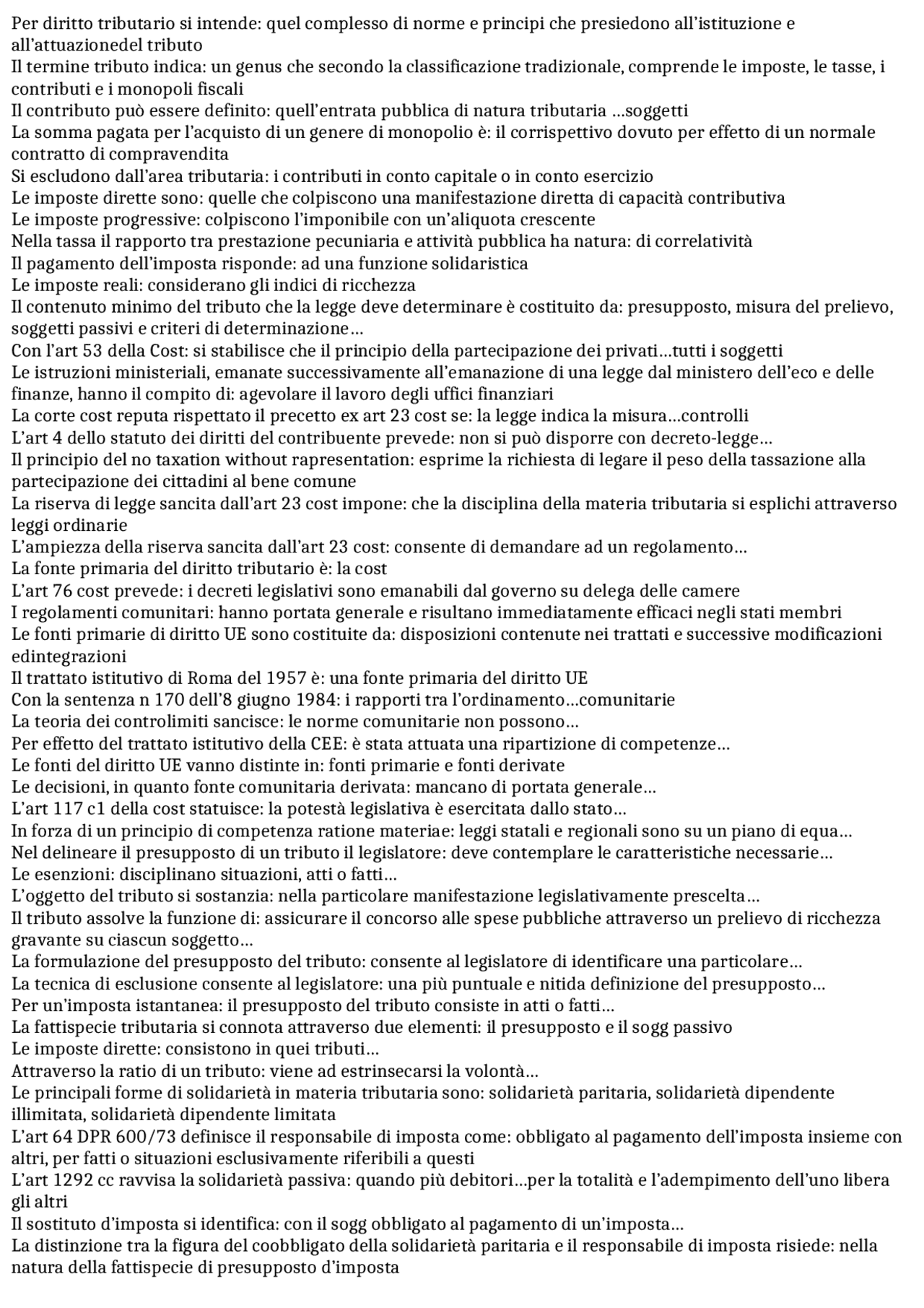Test Esame Diritto Tributario Docsity