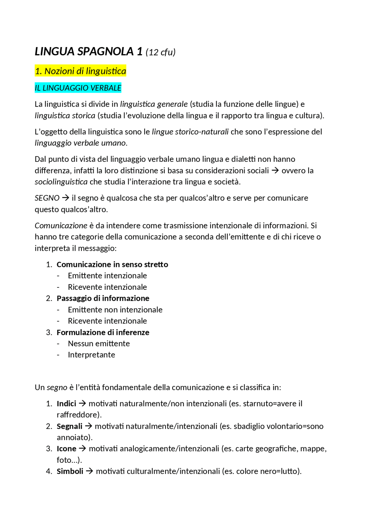 Appunti Lingua Spagnola Primo Anno Docsity