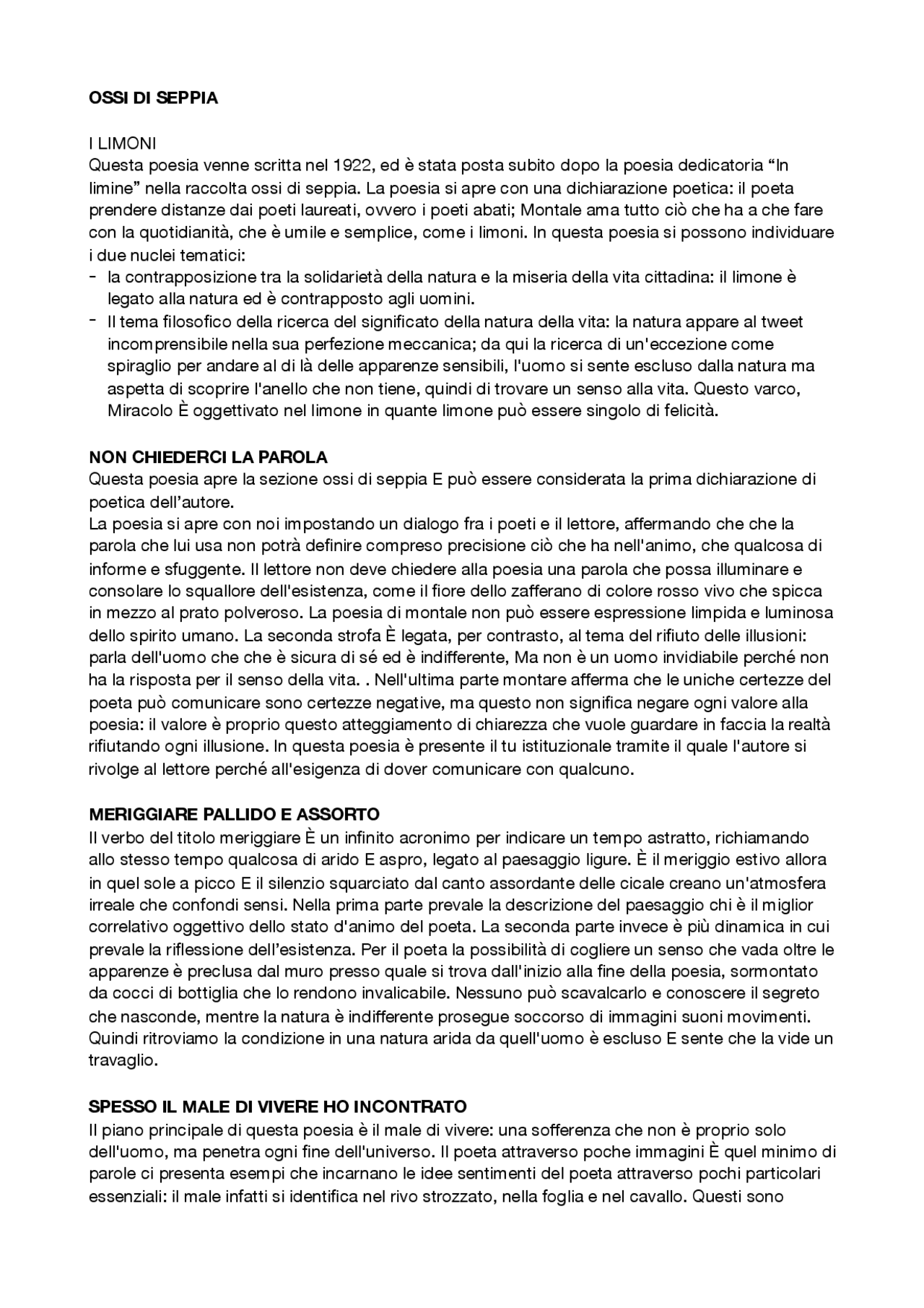 Opere Di Montale E Opere Di Saba Docsity