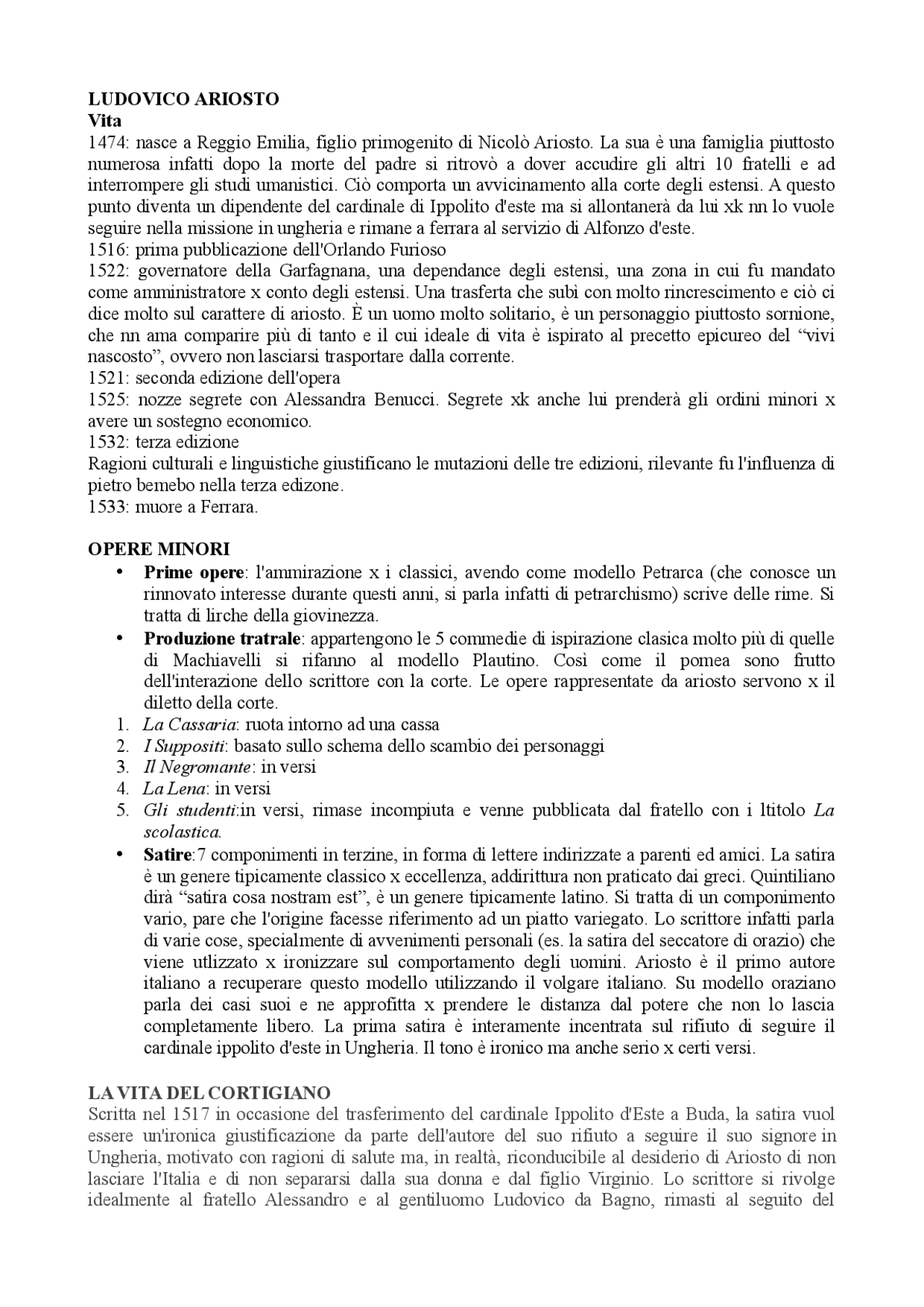 Appunti Ludovico Ariosto Docsity