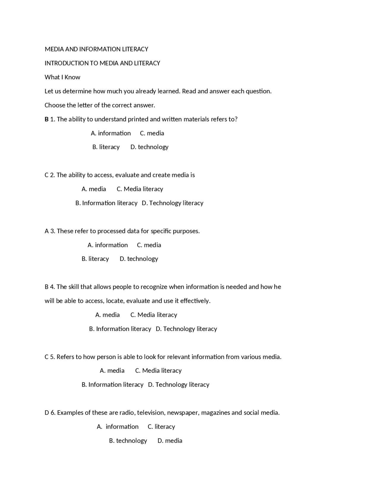 Introduction To Media And Literacywhat I Know Docsity