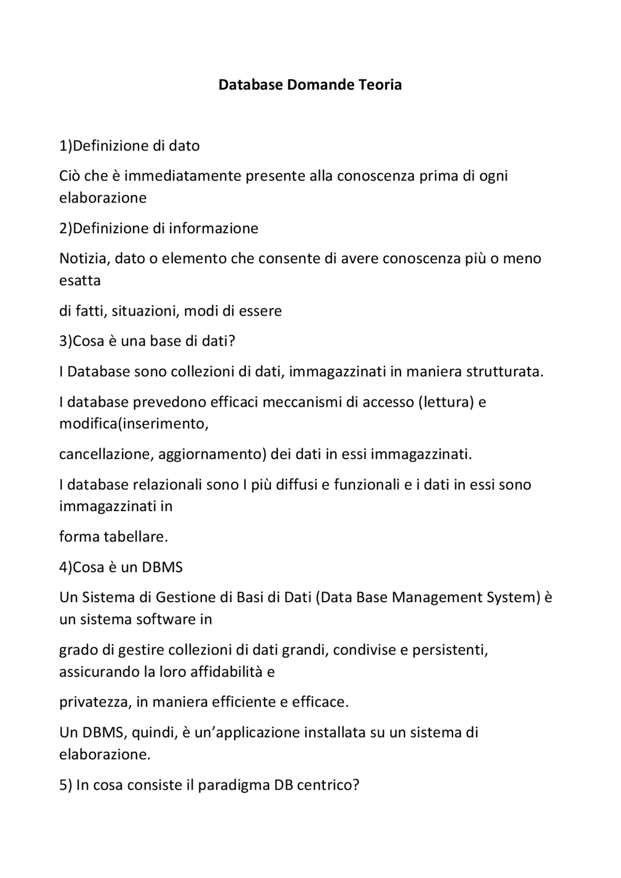 Database Domande E Risposte Teoria Appunti Di Database Relazionali