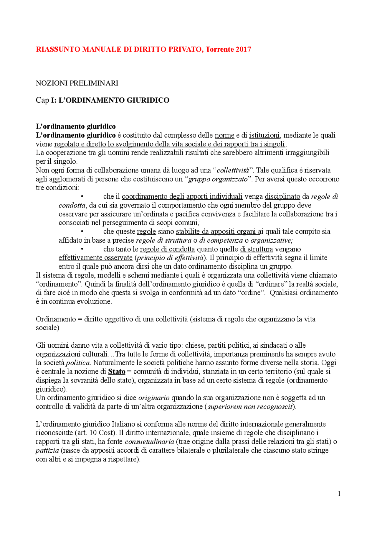 Riassunto del manuale torrente - Docsity