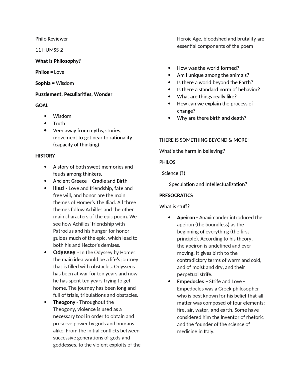 Philosophy reviewer cheat sheet | Study notes Philosophy | Docsity