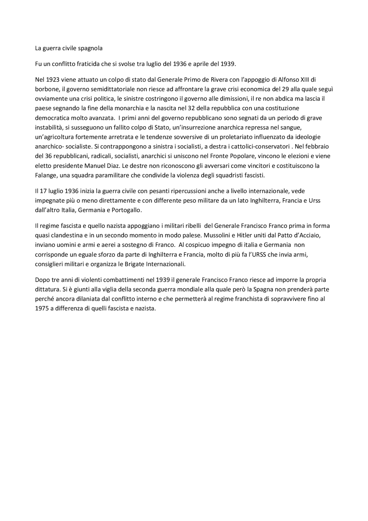La Guerra Civile Spagnola Docsity